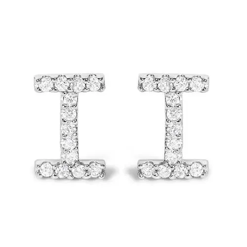 HAUS OF BRILLIANCE 10k Gold 1/10 Cttw Diamond Initial Stud Earring - White Gold | I